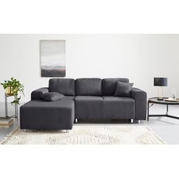 Ecksofa Home Affaire, B:235cm H:88cm T:160cm, grau, 100% Polyester, Wohnzimmer, Sofas, "Gy&ouml;r", L-Form, wahlweise mit Bettfunktion und Bettkasten