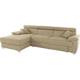 Ecksofa DOMO collection, B:271cm H:78cm T:167cm, beige, Zierkissen: Entsprechend jeweiligem Bezug.;Struktur (100% Polyester);Struktur fein (100%