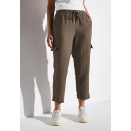 Street One Damen Leinenhose "Style BONNY"acron braun, Gr. 46, unifarben, Web, Obermaterial: 100% Leinen, Hosen, Sommerhose im Cargo-Look