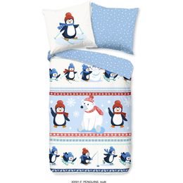 Kinderbettw&auml;sche Good Morning, blau, Flanell, Obermaterial: 100% Baumwolle, Bettw&auml;sche, "Penguins", Biber, 135x200, Warm, Weich, Wendeoptik,