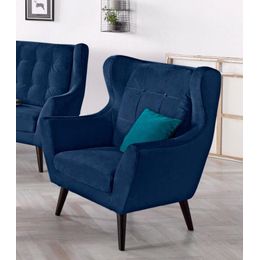 Ohrensessel Home Affaire, B:90cm H:107cm T:94cm, blau, Struktur (94% Polyester, 6% Polyacryl);Samtvelours (100% Polyester);Luxus-Microfaser (100%