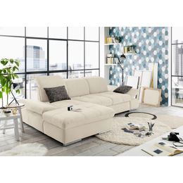 Ecksofa, B:284cm H:80cm T:190cm, beige, SET ONE BY Musterring, Wohnzimmer, Sofas, "SO4100 V", mit verstellbaren Kopfteilen, wahlweise mit Funktionen,