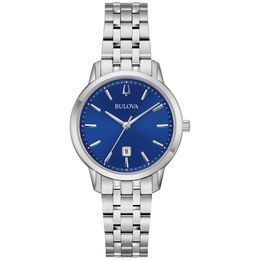 Bulova Damen Quarzuhr, blau, Armbanduhren, Armbanduhr, Damenuhr, Edelstahlarmband, Leuchtzeiger, Datum