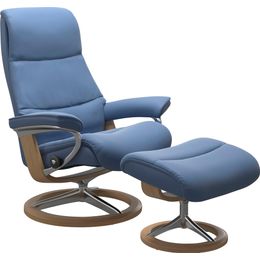 Fu&szlig;hocker stressless, B:57cm H:43cm T:47cm, blau, Garten, Hocker, "View", mit Signature Base,Gestell Eiche