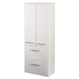 Midischrank Welltime, B:50cm H:130cm T:27cm, wei&szlig;, Holzwerkstoff, MDF, Badezimmer, Schr&auml;nke, "Porto", Breite 50 cm, mit hochgl&auml;nzenden Fronten