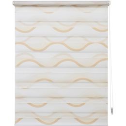 Doppelrollo K-home, B:60cm H:200cmbeige, wei&szlig;, wei&szlig;, Polyester, Rollos, "Wellen Design", Bedruckt mit Muster