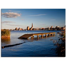 Leinwandbild Artland, B:80cm H:60cm, blau, Leinwand, Wohnzimmer, Bilder, "Blick auf Rostock", auf Holzrahmen gespannt