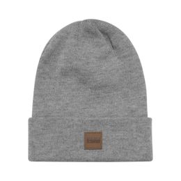 Urban Classics Damen Beanie "Urban Classics Unisex Synthetic Leatherpatch Long Beanie"grau, Kunstfaser, M&uuml;tzen
