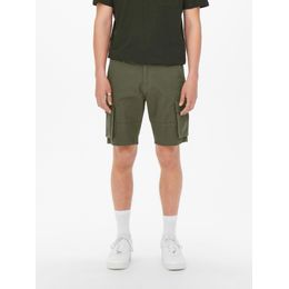 Only & Sons ONLY & SONS Herren Cargoshorts "ONSCAM STAGE CARGO SHORTS 6689 LIFE NOOS", gr&uuml;n, Gr. S, unifarben, Jeans, Obermaterial: 98% Baumwolle, 2% Elasthan,