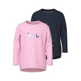 name it M&auml;dchen Langarmshirt "NMFVIX 2P LS TOP", blau, Gr. 92, bedruckt, Jersey, Obermaterial: 95% Baumwolle, 5% Elasthan, Shirts