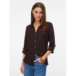 V&eacute;ro Moda VERO MODA Damen Hemdbluse "VMBUMPY L/S SHIRT NEW WVN GA NOOS", braun, Gr. XS, unifarben, Web, Obermaterial: 100% Viskose, Blusen, Viskose, regular fit