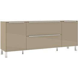 Lowboard, B:182cm H:75cm T:42cm, beige, SET ONE BY Musterring, Glas, Holzwerkstoff, Wohnzimmer, Sideboards, "Reno", Mit Vierkantfu&szlig; in diversen