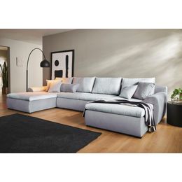 Wohnlandschaft Home Affaire, B:366cm H:85cm T:176cm, grau, 100% Polyester, Sofas, "Win U-Form, B: 366 cm - OTTO. Verl&auml;ssliche Qualit&auml;t.", mit