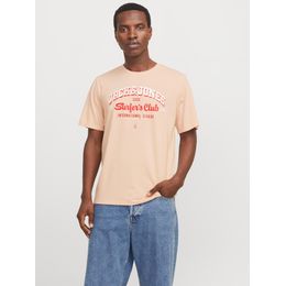 Jack & Jones JACK & JONES Herren Rundhalsshirt "JJELOGO TEE SS O-NECK 2 COL SS25 SN", orange, Gr. XS, bedruckt, meliert, Jersey, Obermaterial: 100% Baumwolle,