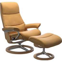 Fu&szlig;hocker stressless, B:57cm H:43cm T:47cm, gelb, Garten, Hocker, "View", mit Signature Base,Gestell Eiche