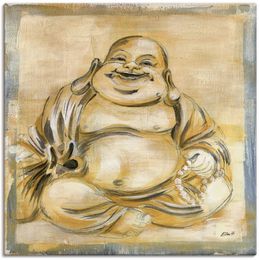 Wandbild Artland, B:40cm H:40cm, beige, Leinwand, Wohnzimmer, Bilder, "Fr&ouml;hlicher Buddha I", als Leinwandbild, Poster in verschied. Gr&ouml;&szlig;en