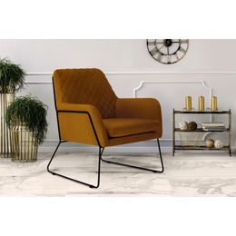 Sessel Home Affaire, B:69cm H:86cm T:75cm, gold, Wohnzimmer, Sessel, "Olo Cocktailsessel", mit Karo-Pr&auml;gung im R&uuml;ckenteil und B&uuml;geluntergestell aus