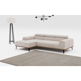 Ecksofa Home Affaire, B:244cm T:157cm, grau, Wohnzimmer, Sofas, "Carlo L-Form", mit Kopfteilverstellung & Holz-Rahmenoptik, wahlweise Relaxfunktion