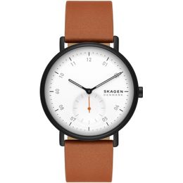 Skagen Herren Quarzuhr "KUPPEL", braun, Armbanduhren, Armbanduhr, Herrenuhr, analog, dezentrale Sekunde, Lederarmband