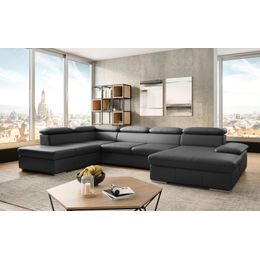 Sit & More Wohnlandschaft SIT & MORE, B:349cm H:73cm T:226cm, schwarz, NaturLEDER, Sofas, "Valantine U-Form, B: 349 cm", mit Arm- & Kopfteilverstellung,