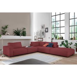 Ecksofa Musterring, B:340cm H:81cm T:346cm, rot, Flachgewebe FLORIS (100% Polyester);Flachgewebe VALMONT (60% Baumwolle/ 40% Leinen);Microfaser CRONA