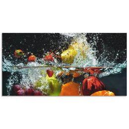 K&uuml;chenr&uuml;ckwand Artland, B:100cm H:50cm, bunt, Aluminium, Spritzschutzw&auml;nde, "Spritzendes Obst auf dem Wasser", Alu Spritzschutz mit Klebeband,
