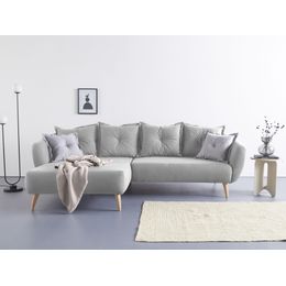 Ecksofa Home Affaire, B:277cm H:80cm T:162cm, grau, Wohnzimmer, Sofas, "Baggio formsch&ouml;ne Polsterecke, bequem, Breite 277cm, L-Form", Zierkissen