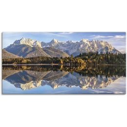Leinwandbild Artland, B:150cm H:75cm, beige, Leinwand, Wohnzimmer, Bilder, "Karwendelblick am Barmsee", auf Holzrahmen gespannt