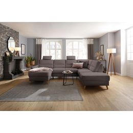 Wohnlandschaft Home Affaire, B:303cm H:90cm T:213cm, braun, 98% Polyester 2% Polyamid, Sofas, "Westerland U-Form", Federkern, wahlweise Bettfunktion,