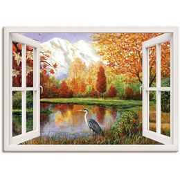 Leinwandbild Artland, B:70cm H:50cm, braun, Leinwand, Wohnzimmer, Bilder, "Herbst am See", auf Holzrahmen gespannt