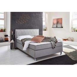 Boxbett, B:151cm L:205cm, grau, ATLANTIC HOME COLLECTION, Bettgestell und seitliche Einfassung der Matratzen: Strukturstoff, 100%