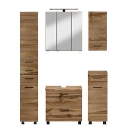 Badm&ouml;bel-Set Welltime, B:120cm H:200cm T:35cm, braun, Holzwerkstoff, MDF, Kastenm&ouml;bel-Sets, ""Trento", Badezimmer-Set, H&auml;ngeschrank, Unterschrank,
