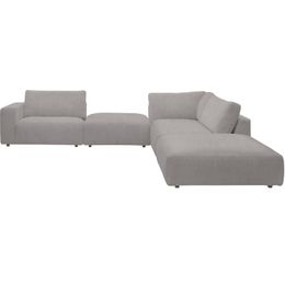 Ecksofa Musterring, B:340cm H:81cm T:346cm, silber, Flachgewebe FLORIS (100% Polyester);Flachgewebe VALMONT (60% Baumwolle/ 40% Leinen);Microfaser
