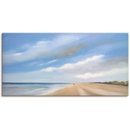 Leinwandbild Artland, B:100cm H:50cm, blau, Leinwand, Wohnzimmer, Bilder, "Am Strand entlang III", auf Holzrahmen gespannt