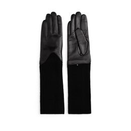 Tommy Hilfiger Damen Lederhandschuhe "HERITAGE SCRIPT LTHR GLOVES"schwarz, Gr. L, unifarben, Web, Rindsleder, Handschuhe, Regular fit