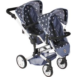 Bayer Chic 2000 CHIC2000 Kinder Puppen-Zwillingsbuggy "Linus Duo", blau, Kunststoff, Polyester, Stahl, B:80cm H:79cm T:80cm, Puppenwagen, mit zwei abnehmbaren, bis