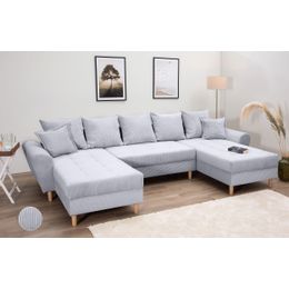Wohnlandschaft Collection AB, B:314cm H:45cm T:158cm, grau, 100%Polyester, Sofas, "Raisa U-Form", mit Federkern, Kissen und Steppung im Sitzbereich