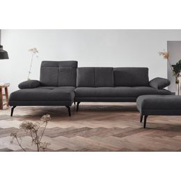 Ecksofa Home Affaire, B:295cm H:83cm T:162cm, grau, Struktur weich (100% Polyester);Struktur grob (100% Polyester);100% NaturLEDER, Wohnzimmer,