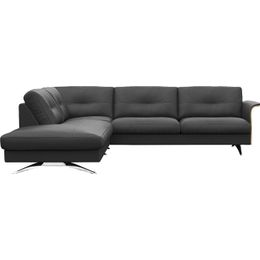 Ecksofa FLEXLUX, B:268cm H:81cm T:224cm, schwarz, 100% Echteder, Wohnzimmer, Sofas, "Glow, super bequem durch hochwertigem Sitzaufbau mit Federkern,