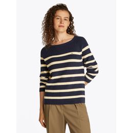 Tommy Hilfiger Damen Strickpullover "CO CARDI FINE GG LS BOAT-NK SWT", blau, Gr. XS, gestreift, Strick, Obermaterial: 100% Baumwolle, Pullover, mit
