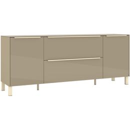 Lowboard, B:182cm H:75cm T:42cm, beige, SET ONE BY Musterring, Glas, Holzwerkstoff, Wohnzimmer, Sideboards, "Reno", Mit Vierkantfu&szlig; in diversen