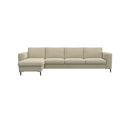 Ecksofa FLEXLUX, B:295cm H:85cm T:159cm, beige, 100% Polyester, Wohnzimmer, Sofas, "Fiore, L-Form", breite Armlehnen, Kaltschaum, F&uuml;&szlig;e Alu+schwarz