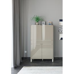 Highboard, B:92cm H:152cm T:42cm, beige, SET ONE BY Musterring, Glas, Holzwerkstoff, Wohnzimmer, Sideboards, "Reno", Mit Vierkantfu&szlig; in diversen