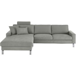 Ecksofa 3C CANDY, B:281cm H:86cm T:194cm, grau, 100% Polyester, Wohnzimmer, Sofas, "Lecce, wahlweise PUR-Schaumstoff oder Tonnentaschenfederkern",