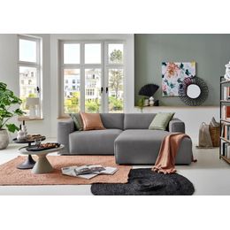 Ecksofa Home Affaire, B:234cm H:71cm T:161cm, grau, 94% Polyester; 6% Nylon, Wohnzimmer, Sofas, "Noord mit Kedernaht, Breite 234 cm, L-Form", Cord,
