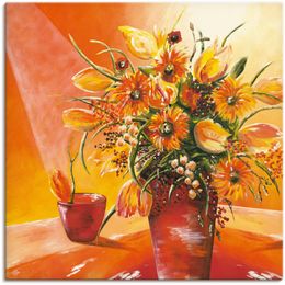 Leinwandbild Artland, B:100cm H:100cm, orange, Wohnzimmer, Bilder, "Blumenstrau&szlig; in Vase I", auf Holzrahmen gespannt