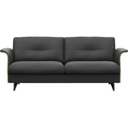 2,5-Sitzer FLEXLUX, B:191cm H:81cm T:91cm, schwarz, 100% Echteder, Sofas, "Glow Sofa, Couch", Premium-Sitz: Kaltschaum & Federkern, Arml. Walnuss,