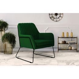 Sessel Home Affaire, B:69cm H:86cm T:75cm, gr&uuml;n, Wohnzimmer, Sessel, "Olo Cocktailsessel", mit Karo-Pr&auml;gung im R&uuml;ckenteil und B&uuml;geluntergestell aus
