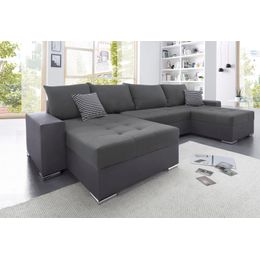 Wohnlandschaft Collection AB, B:313cm H:84cm T:161cm, grau, Kunstleder SOFTLUX/100% Polyester, Sofas, "Josy XL U-Form, Breite: 313 cm", mit
