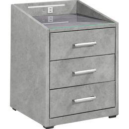 Nachtkonsole, B:47cm H:61cm T:46cm, grau, ED EXCITING DESIGN, Sideboards, "Moon", mit LED-Beleuchtung und USB-Anschluss & USB-C-Anschluss